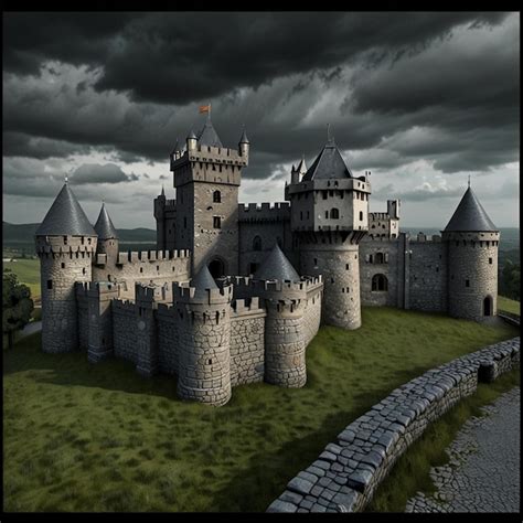 Medieval City Small Castle Dark Grey Premium Ai Generated Image