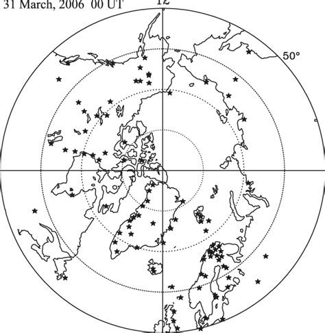 Map Showing Locations Of The 97 Magnetometer Stations Above 50