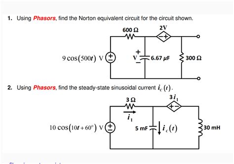 Solved Using Phasors Find The Norton Equivalent Circuit For