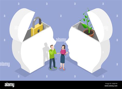 3d isometric flat conceptual illustration of fixed vs growth mindset