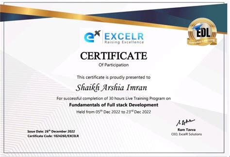 Arshia Shaikh On Linkedin Excelr Development