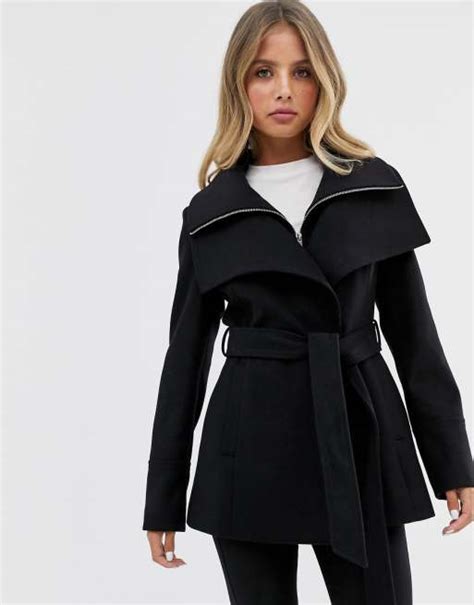 Forever New Manteau Court Croisé Avec Ceinture à Nouer Noir Asos