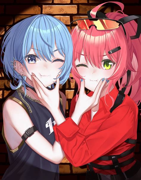 Hoshimachi Suisei And Sakura Miko Hololive And 1 More Drawn By Ta