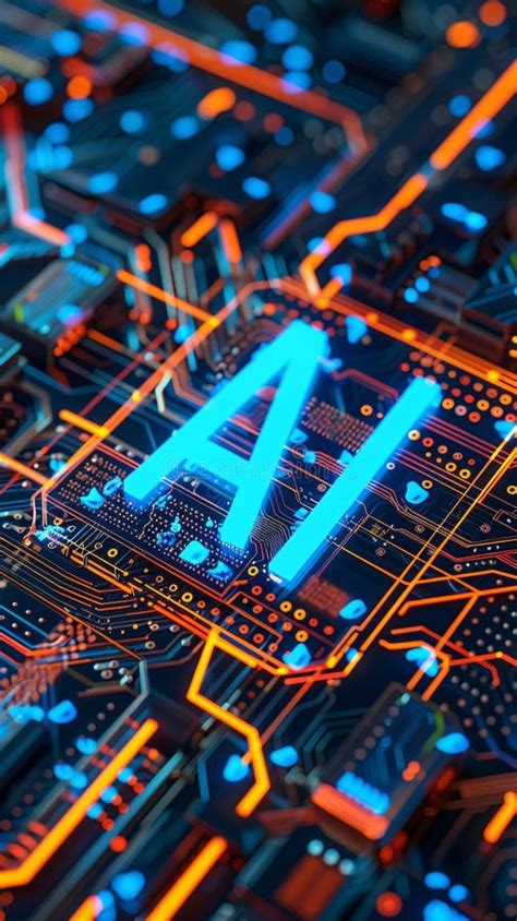 Artificial Intelligence Core Illuminated Ai Text On Circuit Board Stock Illustration