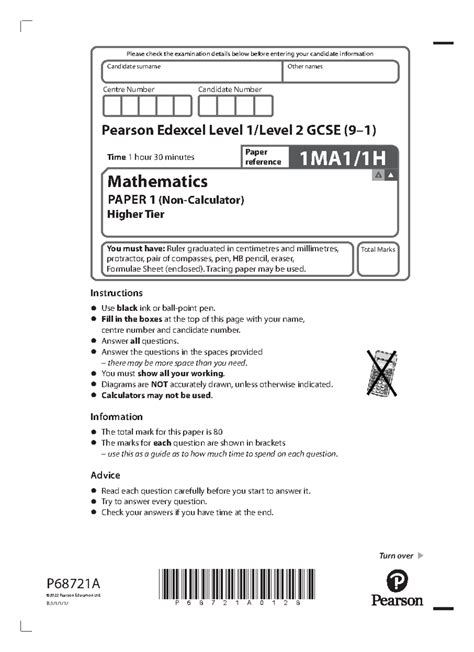 Edexcel Gcse Maths Higher Paper 1 Non Calculator November 2022 Centre