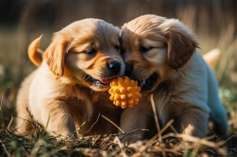 Premium Ai Image Two Puppies Playing With A Toy