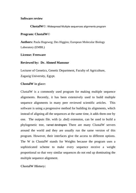 pdf clustalw© widespread multiple sequences alignments program
