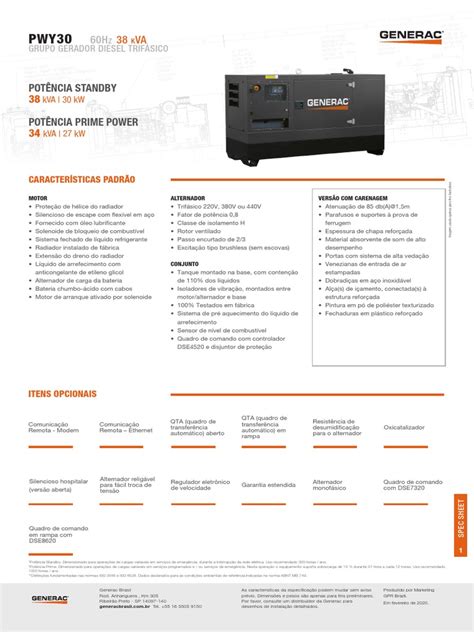 Data Sheet Generac Pwy30 V 2020 Pdf Potência Física Engenharia