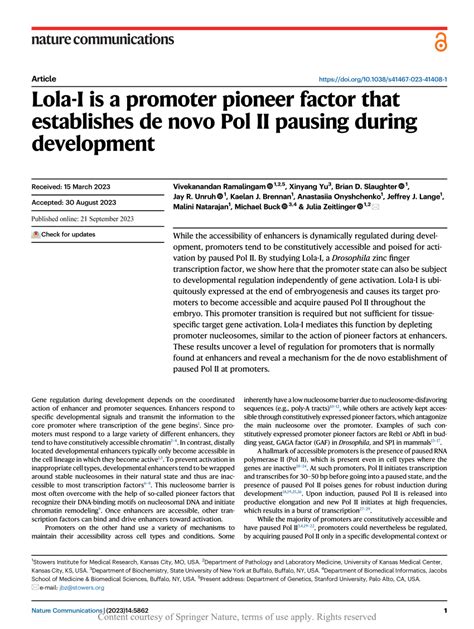 Pdf Lola I Is A Promoter Pioneer Factor That Establishes De Novo Pol