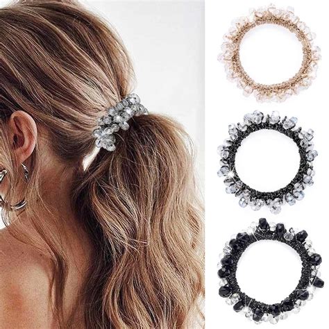 Cakure Rhinestone Hair Ties Elastic Ponytail Holder No