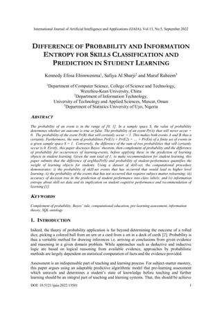 DIFFERENCE OF PROBABILITY AND INFORMATION ENTROPY FOR SKILLS CLASSIFICATION AND PREDICTION IN ...
