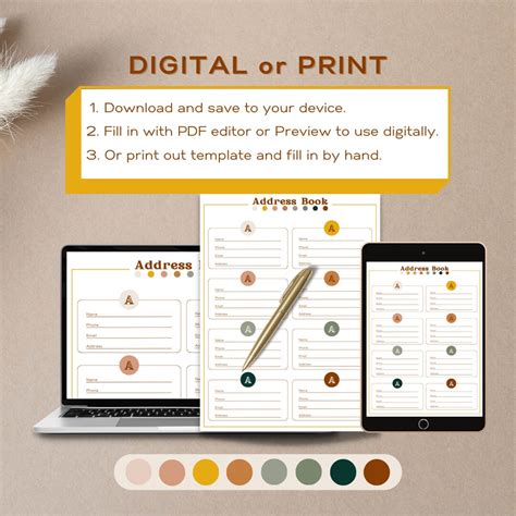 Address Book Printable Contact List Digital Address Book Boho