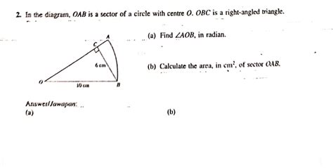 Solved 2 In The Diagram OAB Is A Sector Of A Circle With Centre O