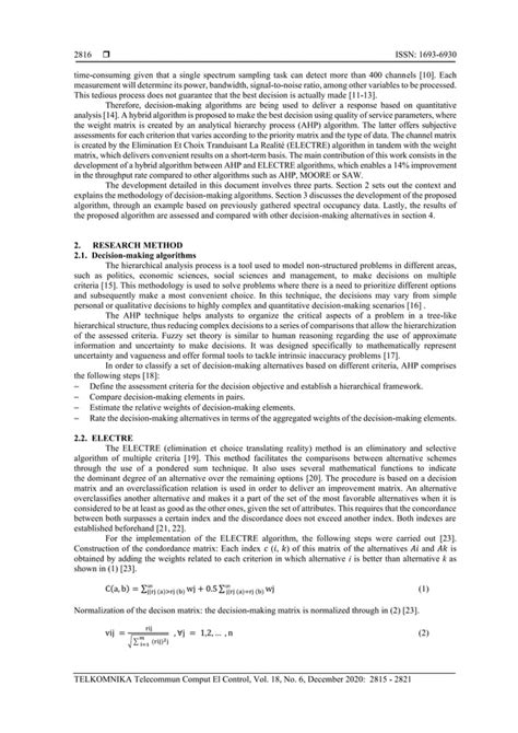 spectral opportunity selection based on the hybrid algorithm ahp