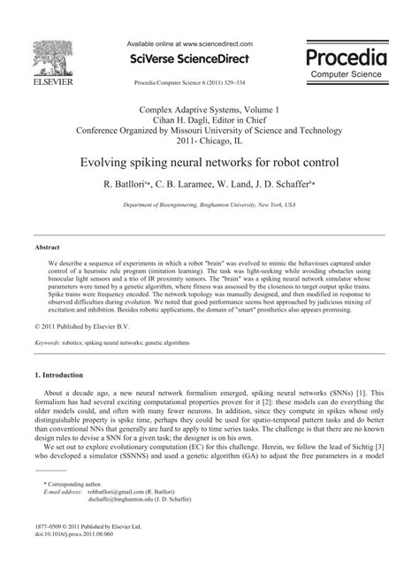 Pdf Evolving Spiking Neural Networks For Robot Control