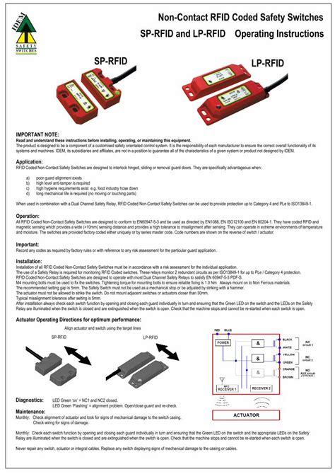 PDF Non Contact RFID Coded Safety Switches SP RFID RFID Coded Safety Switches SP RFID LP