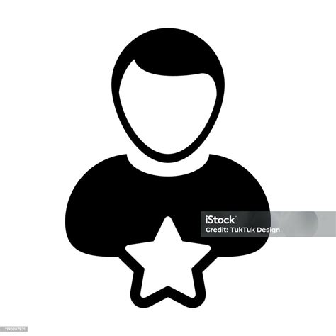 별 남성 사용자 프로필 아바타 기호와 유명 인사 아이콘 벡터 는 글리프 Pictogram에서 평가 개념에 대한 스톡 벡터 아트