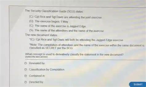 The Security Classification Guide Scg States C Cpl Rice Sgt Davis
