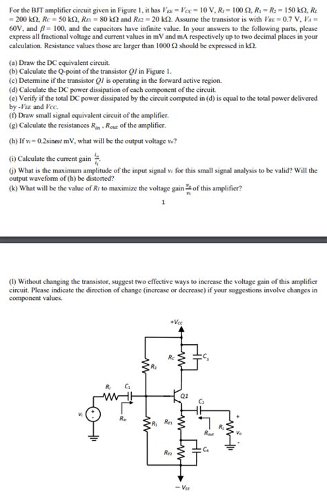 Solved For The BJT Amplifier Circuit Given In Figure It Chegg Com