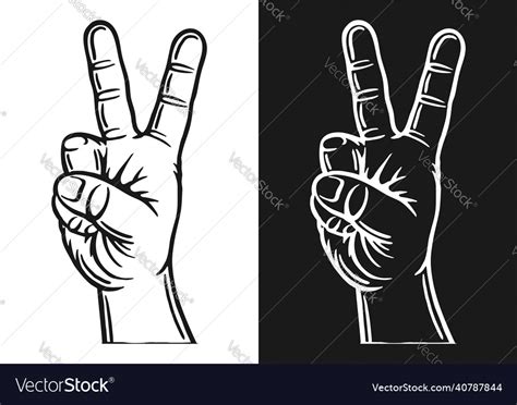 Hand Gesture Peace Sign Outline Silhouette Design Vector Image