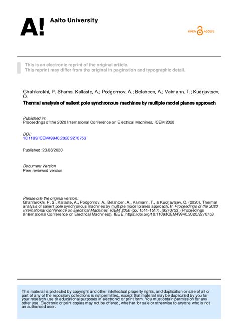 Pdf Thermal Analysis Of Salient Pole Synchronous Machines By Multiple Model Planes Approach