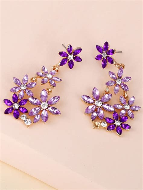 Rhinestone Flower Decor Drop Earrings Flower Jewelry Designs Antique