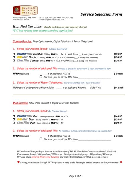 Fillable Online Service Selection Form