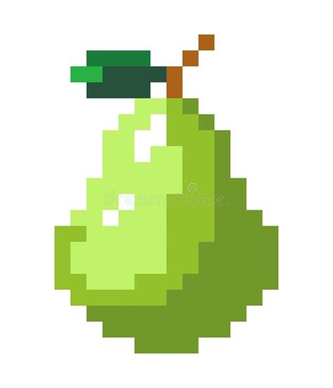 ripe pear fruit with green leaf pixels icons stock vector