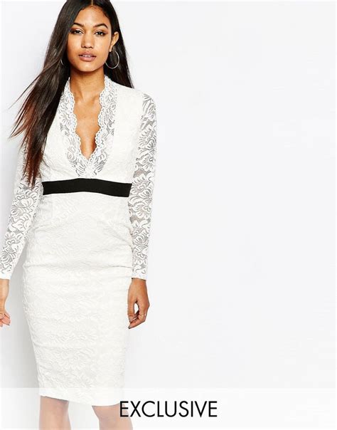 Vesper Allover Lace Midi Pencil Dress With Scalloped Front At