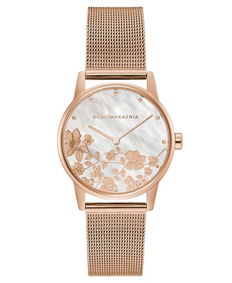 Bcbgmaxazria Ladies Round Rose Goldtone Mesh Strap Watch 35mm Macys