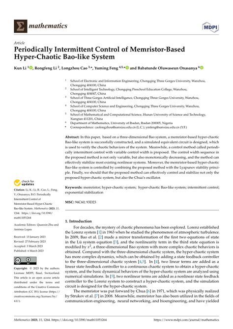 PDF Periodically Intermittent Control Of Memristor Based Hyper