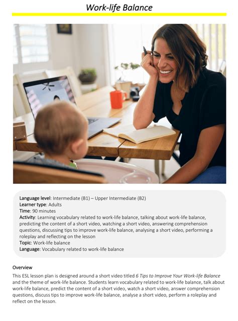 Work Life Balance Lesson Plan Film English