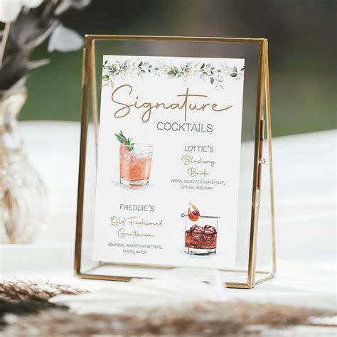 Custom Cocktail Menu Green And Gold Leaf Two Cocktails By Ottie Design