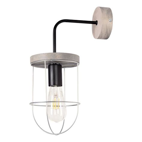Netuno Kinkiet 1xE27 Max 25W LED Sosna Bejcowana Szara Czarny Srebrny