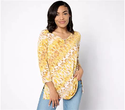 Susan Graver Regular Printed Liquid Knit 3 4 Sleeve Tunic With Keyhole