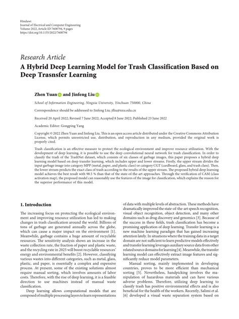 PDF A Hybrid Deep Learning Model For Trash Classification Based On Deep Trasnsfer Learning
