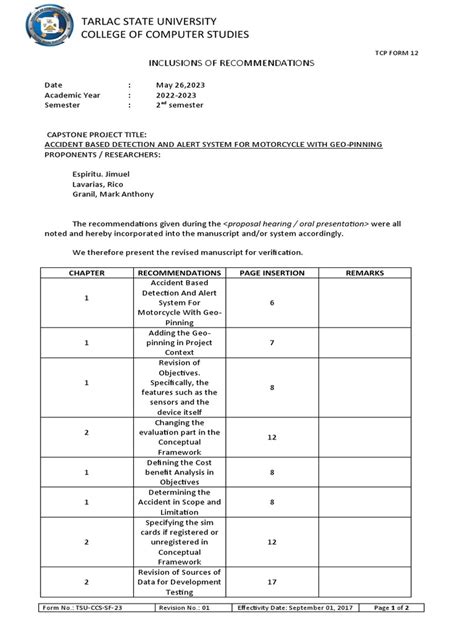 Ccs Tcp Form12 Rev 2inclusinons And Recommendations Pdf Computer