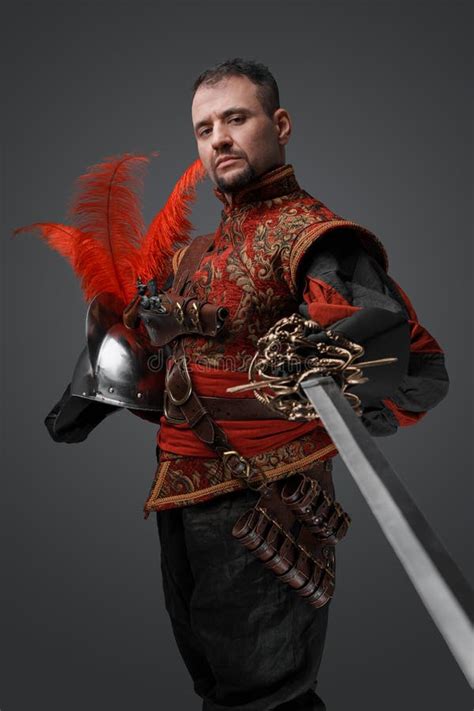 Antique Musketeer Man Pointing His Sword To Camera Stock Image Image Of Antique Musketeer