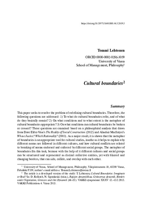 Pdf Cultural Boundaries