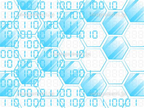 サイバーパンクな六角形とバイナリの背景 横位置 ホワイト＆ターコイズブルーのイラスト素材 210739194 イメージマート