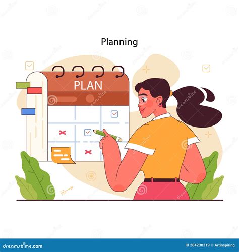 Planning And Organization Of Tasks On Board Character Planning Stock Vector Illustration Of