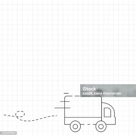 배달 트럭의 그림과 함께 체크 무늬 학교 공책 시트의 벡터 그림 0명에 대한 스톡 벡터 아트 및 기타 이미지 0명 공란 공예 Istock