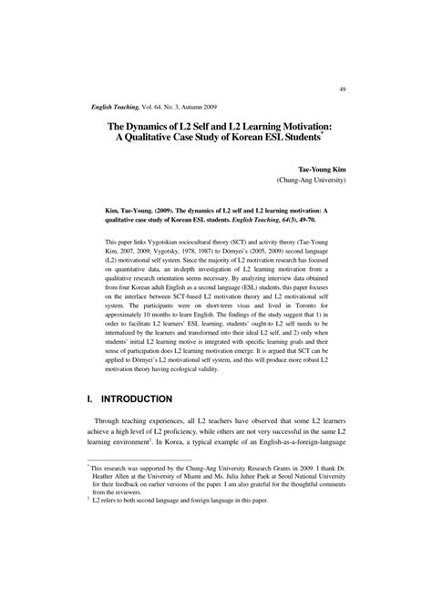 pdf the dynamics of l2 self and l2 learning motivation a qualitative