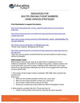 MULTIPLYING MULTI DIGIT NUMBERS USING VARIOUS STRATEGIES TpT