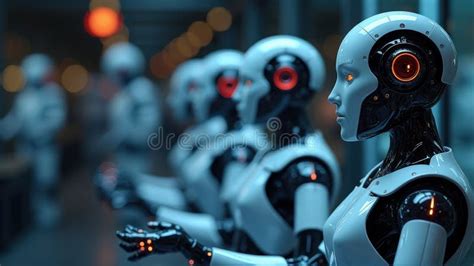 A Futuristic Vision Of A World Populated By Humanoid Robots Futuristic