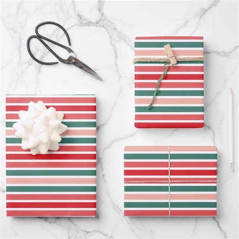 Red Green And Blush Striped Wrapping Paper Zazzle Wrapping Paper