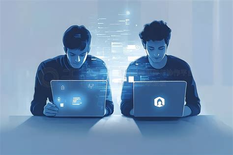 Cyberai数字艺术 Cyber Security简约现代风成年男女并排坐使用笔记本电脑共同工作场景插画 Ai平面元素免费下载 Png格式 4032像素 编号71723928 千图网
