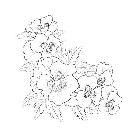 꽃의 꽃다발의 흑백 그림 프리미엄 벡터