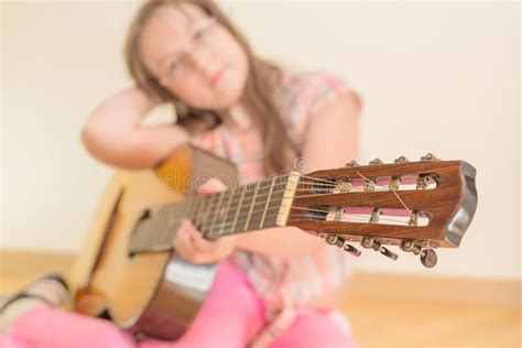 Girl With Russian Seven String Acoustic Guitar Stock Image Image Of