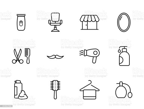 이발소 선형 벡터 아이콘은 흰색으로 분리되어 있습니다 웹 및 Ui 디자인 모바일 앱 및 인쇄 제품을 위한 미용 살롱 살롱 살롱